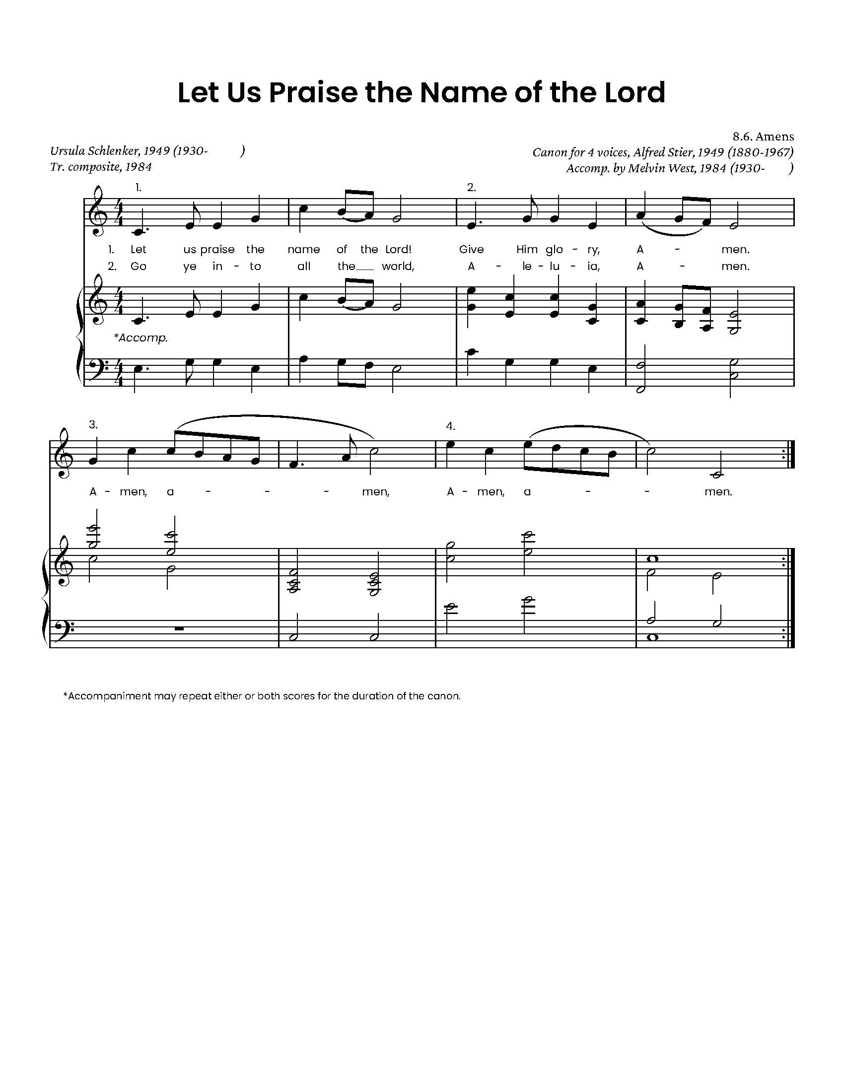 Let Us Praise the Name of the Lord - Hymn Lyrics and Info