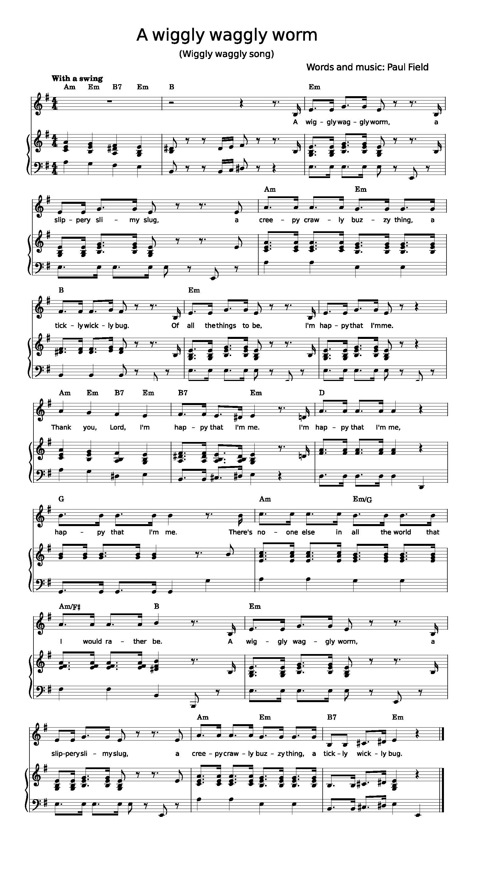 A wiggly, waggly worm (A wiggly waggly song) - Hymn Lyrics and Info